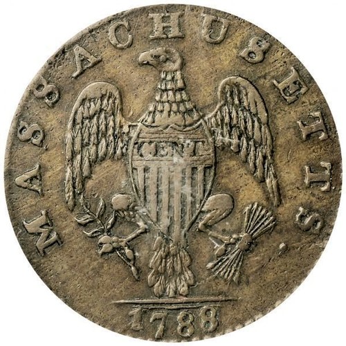 USA 1 Penny "Massachusetts Colonial Copper" 1788 coin value ...
