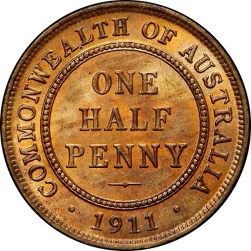 Australian One half penny "George V - Mule" 1916 coin value KM# 30 ...