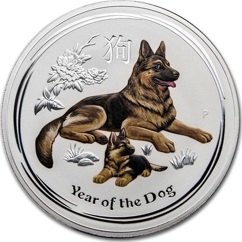 Australian 1 Oz Silver 1 Dollar "Year of the Dog (Gilded)" 2018 coin ...