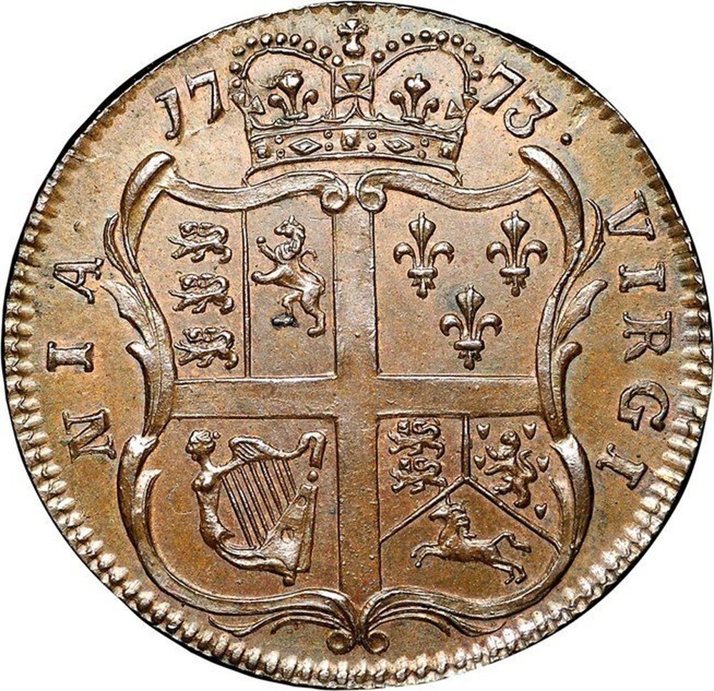 USA Halfpenny "George III" 1773 coin value KM# Tn25.1 | coinscatalog.NET