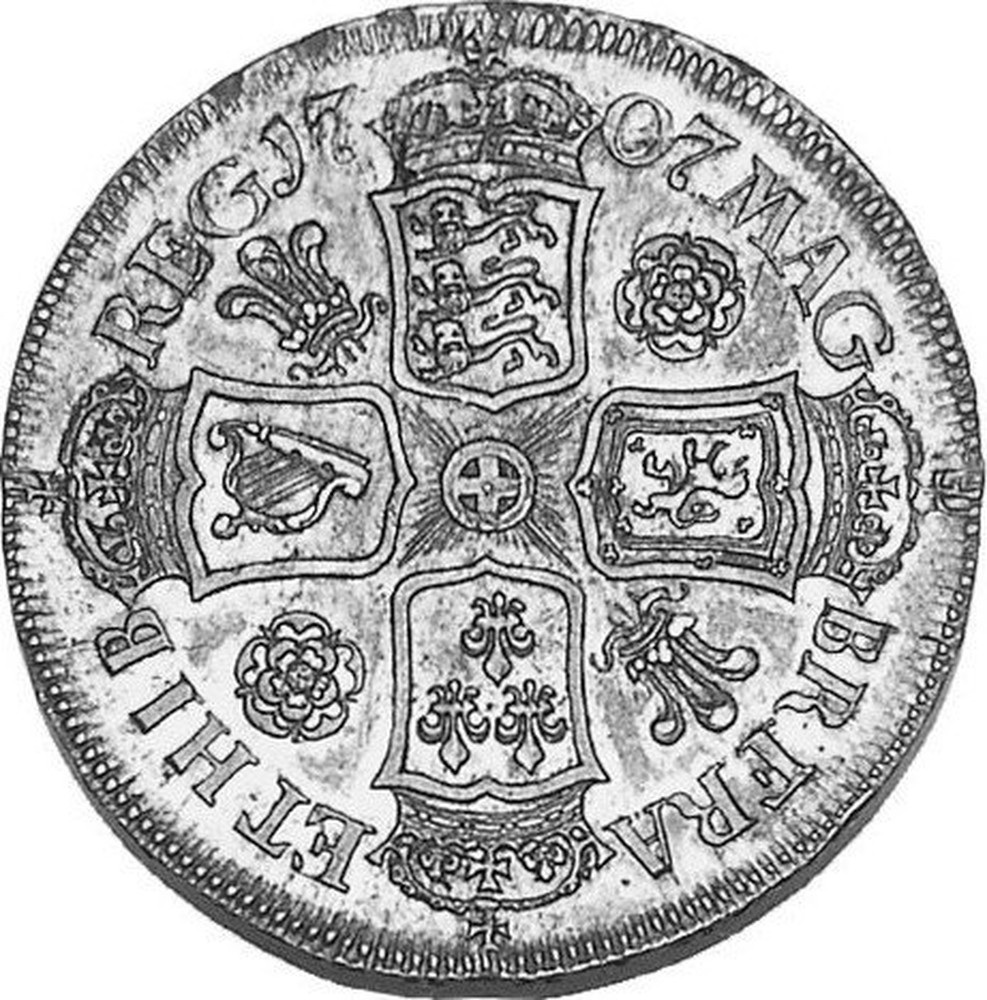 Great Britain Silver Crown "Anne plumes in angles" 1705 coin value KM ...