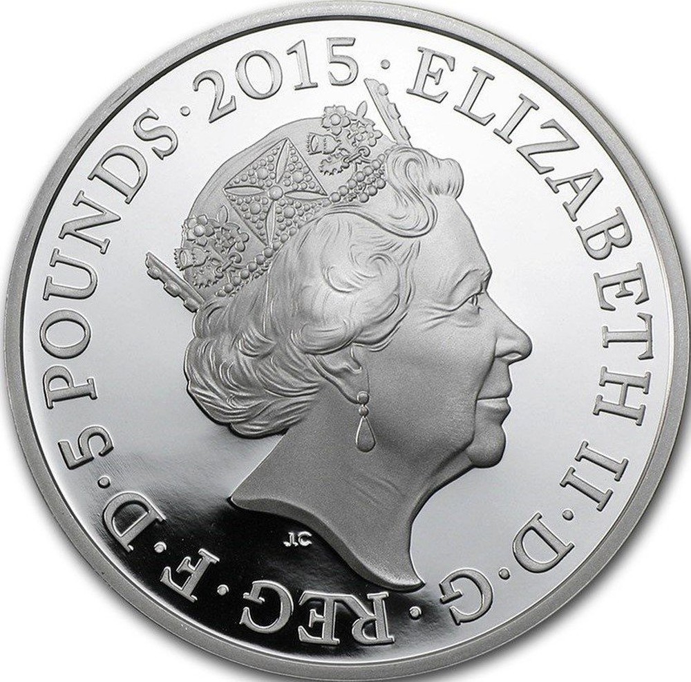 Great Britain Silver Five Pounds "Battle of Waterloo. Piedfort" 2015 ...