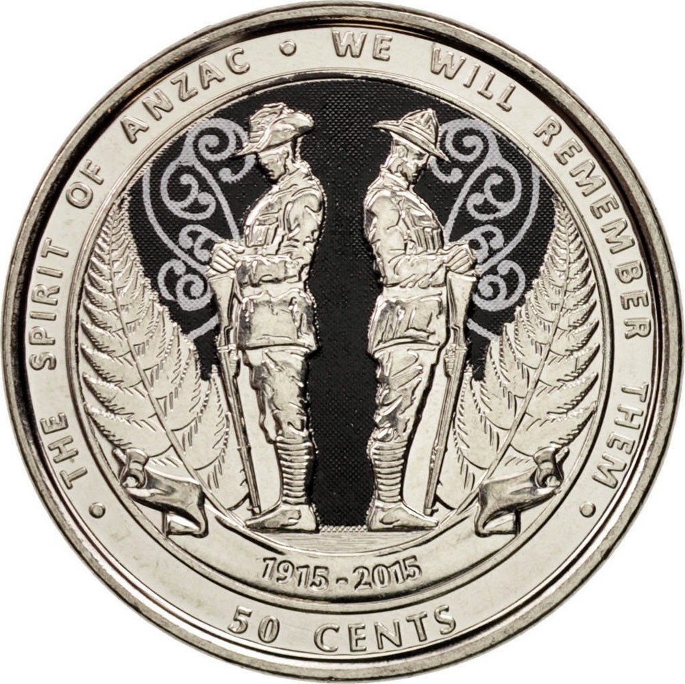 New Zealand 50 Cents "The Spirit of Anzac" 2015 coin value KM# 376 ...