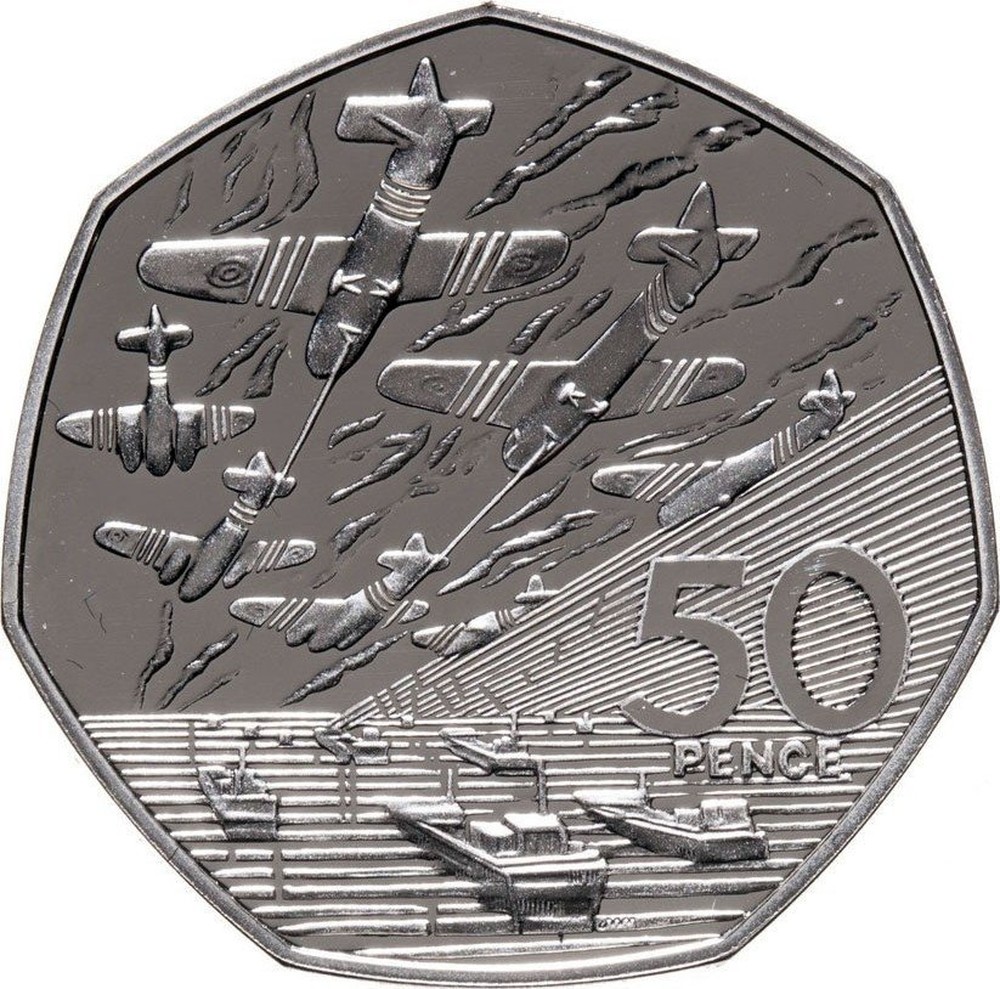 Great Britain Silver 50 Pence "Planes (Piedfort)" 2019 coin value ...