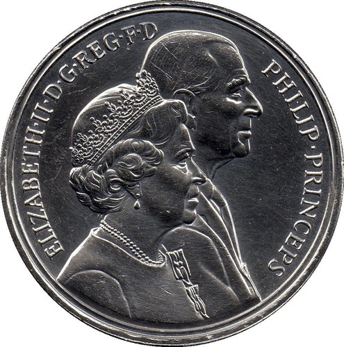 Great Britain Five Pounds 50th Anniversary Of The Wedding Of Elizabeth Great Britain Five Pounds 50th Anniversary Of The Wedding Of Elizabeth