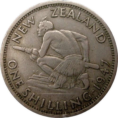 New Zealand One Shilling "George VI" 1947 coin value KM# 9a ...