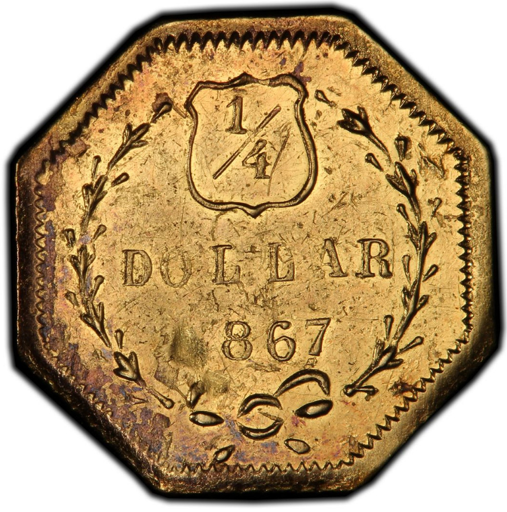 USA 1/4 Dollar "Liberty Octagonal" 1870-1876 coin value KM# 1.8 ...