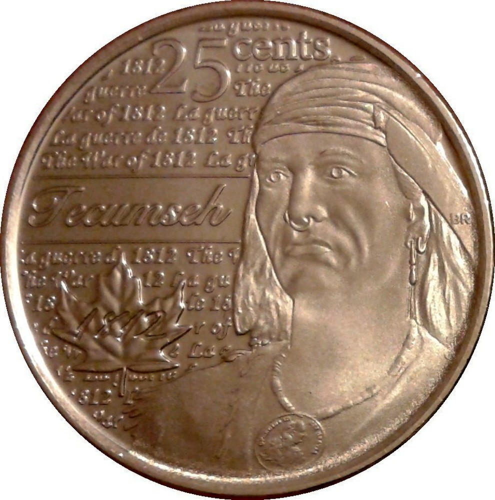 Canadian 25 Cents "War of 1812 - Tecumseh" 2012 coin value KM# 1324 ...