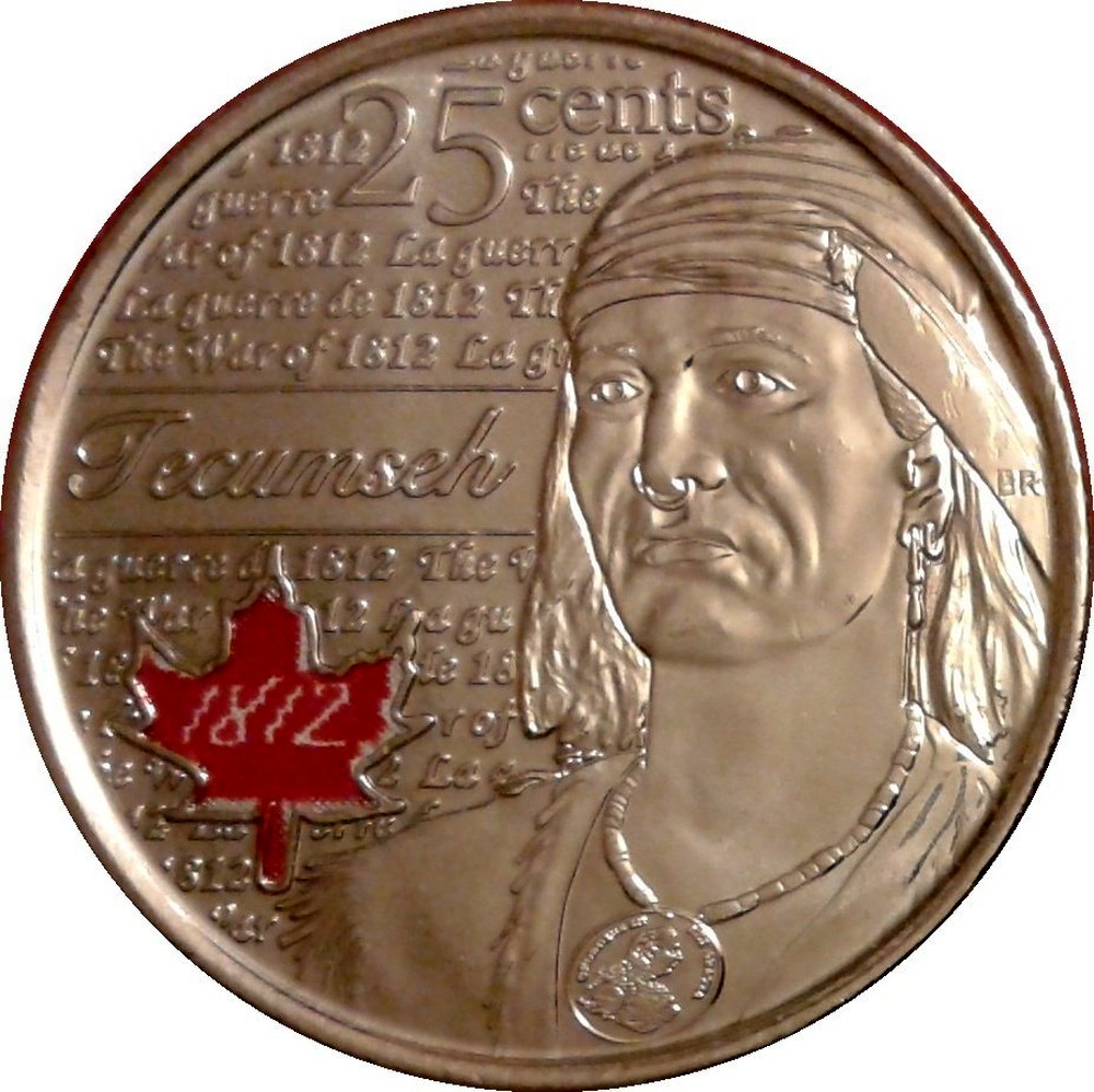 Canadian 25 Cents "War of 1812 - Tecumseh" 2012 coin value KM# 1324 ...