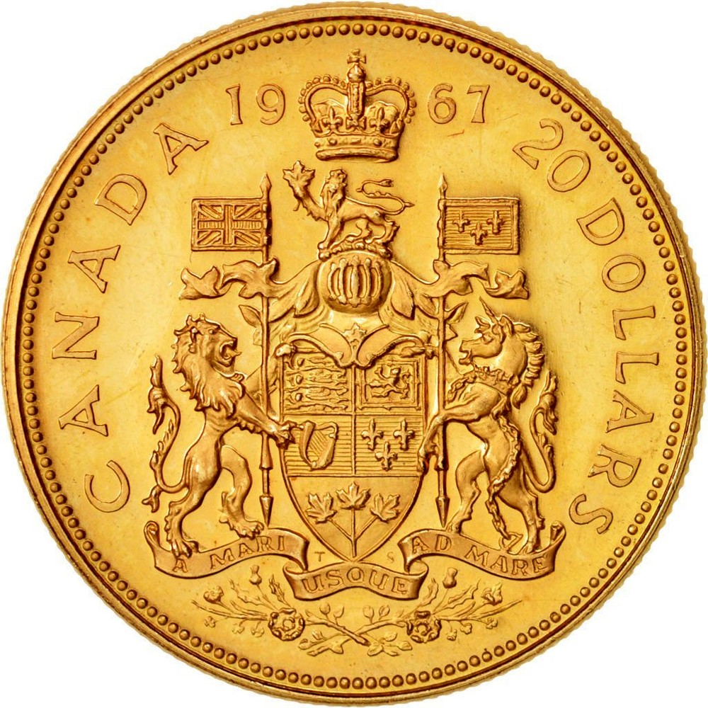 Canadian Gold 20 Dollars "Confederation" 1967 coin value KM# 71 ...