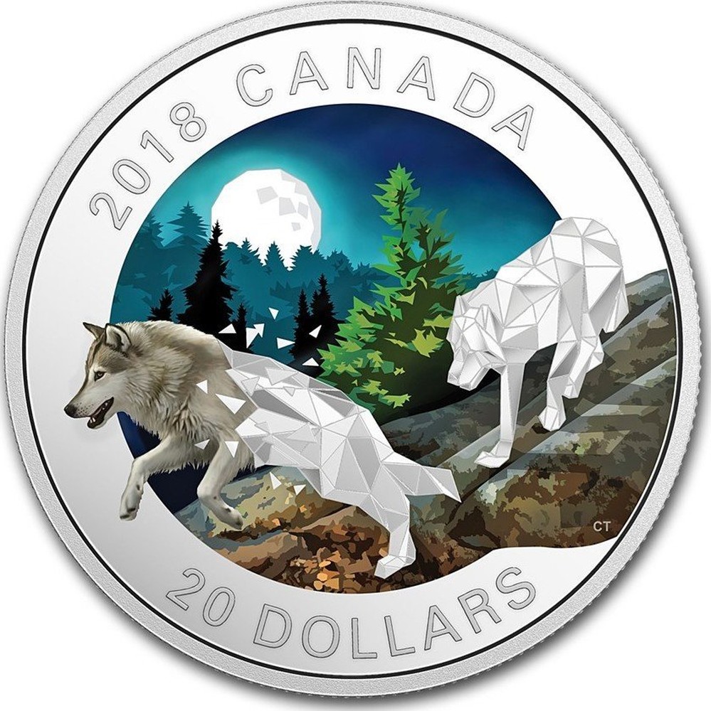 Canadian Silver 100 Dollars "Wolves" 2019 coin value | coinscatalog.NET