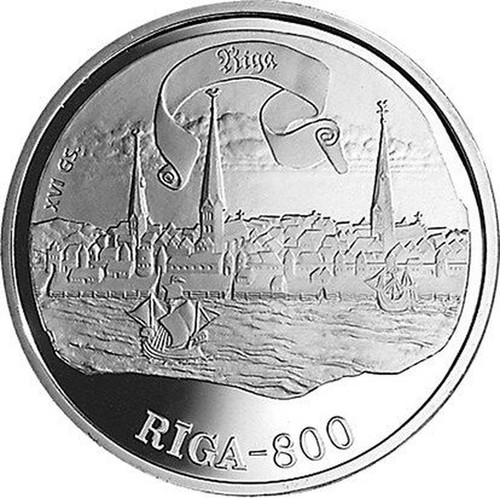 Latvian Silver 10 Latu "Riga 800" 1998 coin value KM# 30 | coinscatalog.NET