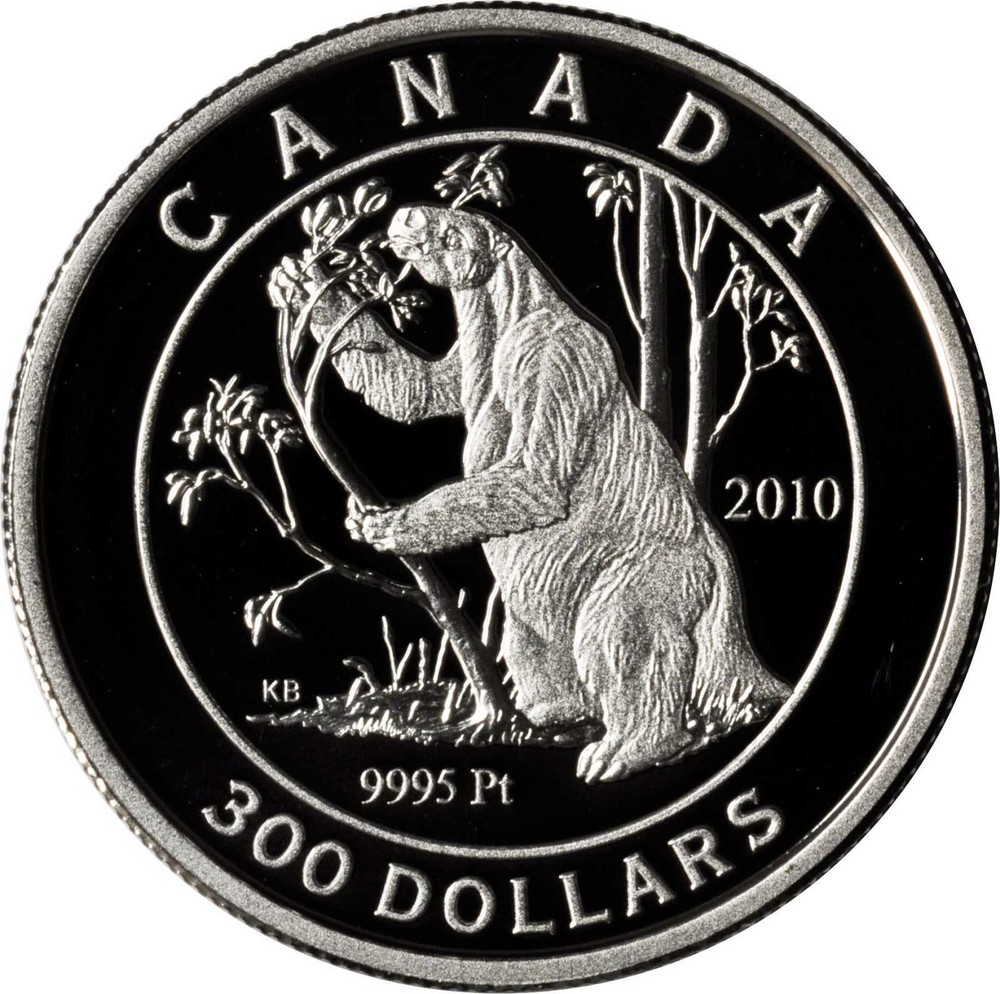 Canadian Platinum 300 Dollars "Ground Sloth" 2010 coin value KM# 1159 ...