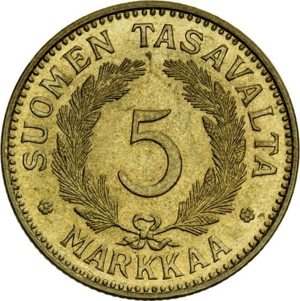 Finnish 5 Markkaa Reform Coinage 1992-2001 coin value KM# 73 ...
