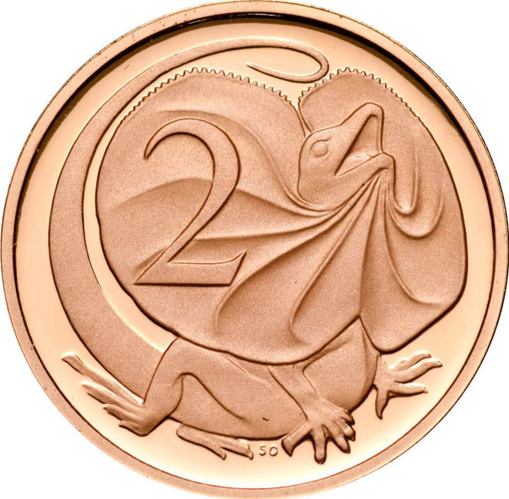 Australian Gold 2 Cents "Frilled-Neck Lizard" 2006-2016 coin value KM ...