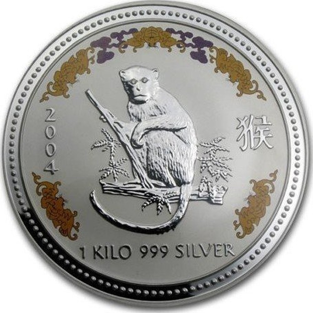 Australian 1 Kilo Silver 30 Dollars "Year of the Monkey - Colored" 2004 ...