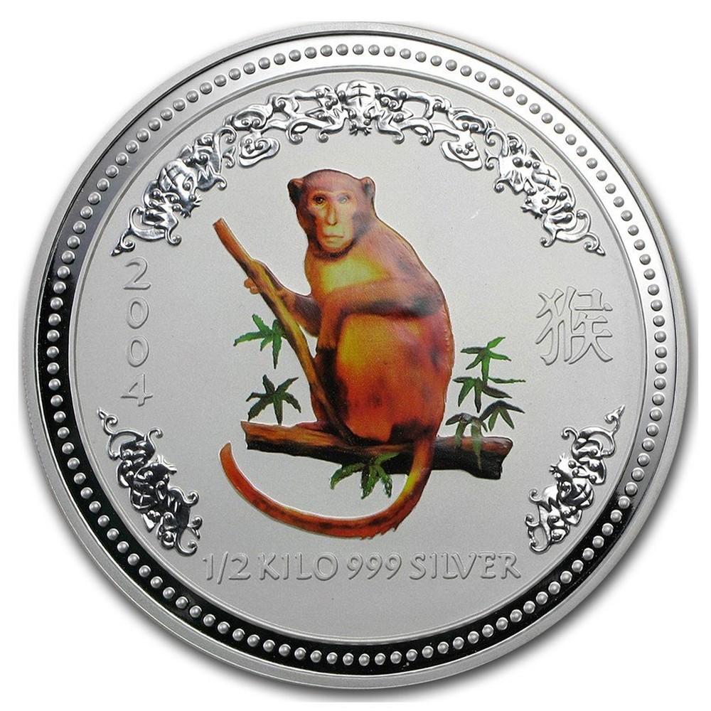 Australian 1 Kilo Silver 30 Dollars "Year of the Monkey - Colored" 2004 ...