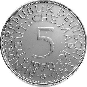 German Silver 5 Mark Federal Republic / Standard Coinage 1951-1974 KM ...