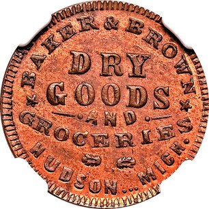 USA 1 Cent "Civil War Merchant Token. Baker and Brown Dry Goods Hudson ...
