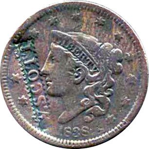 USA 1 Cent "W. Scott Pennsylvania" 1838 | coinscatalog.NET