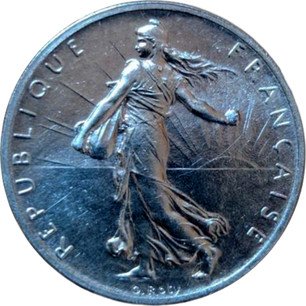 French Silver 1 Franc "Semeuse Piedfort" 1928 | coinscatalog.NET