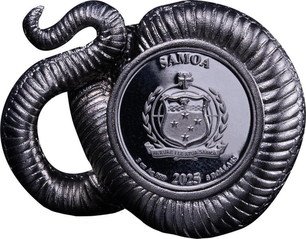 Samoan 3 Oz Gold plated Silver 5 Dollars "3D Snake" 2025 | coinscatalog.NET