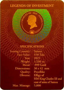 Samoan 1/200 Oz Gold 50 Tala "Legends of Investment. Noble Note. Eagle ...