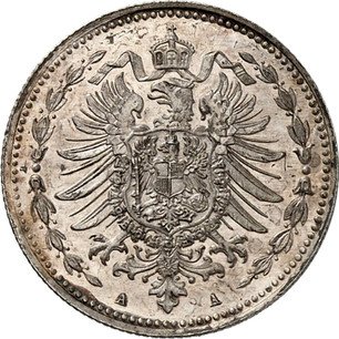 Silver alemana 1/2 marca "Wilhelm I Patrón. Laurel" 1877 | coinscatalog.NET