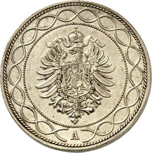 German Copper-Nickel 20 Pfennig "Wilhelm I Pattern. Swirly Lines" 1886 ...