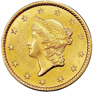 USA Gold Dollar "Liberty Head - Type 1" 1849-1854 coin value KM# 73 ...