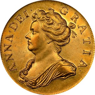 Great Britain Gold 5 Guineas "Anne" 1705-1706 KM# 520.2 | coinscatalog.NET