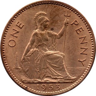 Great Britain One Penny "Elizabeth II" 1953 KM# 883 | coinscatalog.NET
