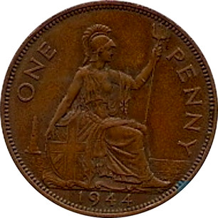 Great Britain One Penny "George VI" 1937-1948 coin value KM# 845 ...
