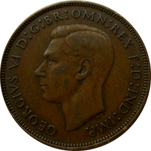 Great Britain One Penny "George VI" 1937-1948 coin value KM# 845 ...