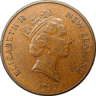 New Zealand 2 Cents "Elizabeth II (3rd portrait)" 1986-1988 KM# 59 ...