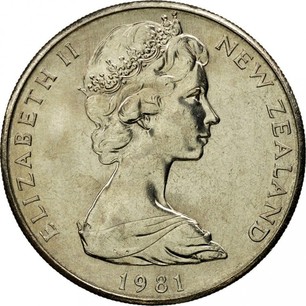 New Zealand 20 Cents "Elizabeth II" 1967-1985 KM# 36.1 | coinscatalog.NET