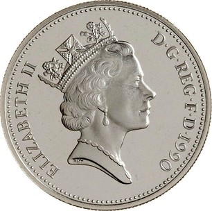 Great Britain Silver 5 Pence "Crowned Thistle" 1990 KM# 937a ...