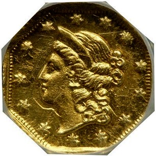 USA Gold One Dol. "Liberty Octagonal" 1800-1899 KM# 13.1 | coinscatalog.NET