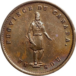 Canadian Sou "Ficha del Banco de Quebec" 1852 KM# Tn20 | coinscatalog.NET