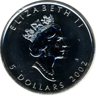 Canadian 1 Oz Silver 5 Dollars "Red Maple Leaf" 2002 | coinscatalog.NET