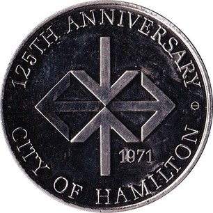 Canadian Anniversary Dollar "125th of Hamilton" 1971 | coinscatalog.NET