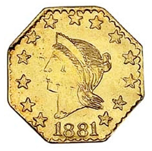 USA 1/2 Cal Doll Small size Gold Coins 1881 KM# 8.11 | coinscatalog.NET