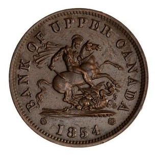 Canadian One Penny Token "Bank of Upper Canada" 1854-1857 KM# Tn3a ...