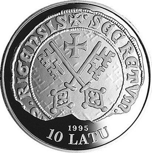 Latvian Silver 10 Latu "Riga 800" 1995 KM# 27 | coinscatalog.NET