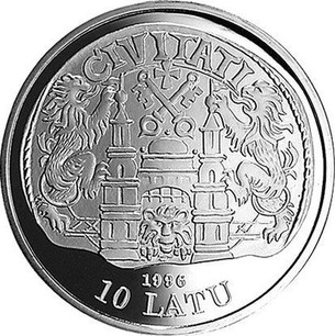 Latvian Silver 10 Latu "Riga 800" 1996 KM# 34 | coinscatalog.NET