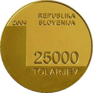 Slovenian 1/5 Oz Gold 25000 Tolarjev "1000th Anniversary Town of Bled mention" 2004 KM# 61 ...