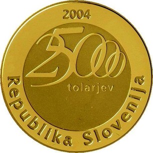 Slovenian 1/5 Oz Gold 25000 Tolarjev "Jurij Vega" 2004 KM# 59 | coinscatalog.NET