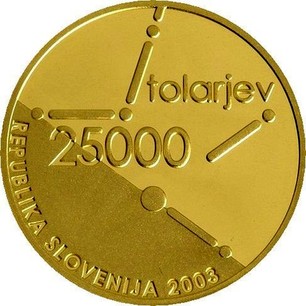 Slovenian 1/5 Oz Gold 25000 Tolarjev "Slovenian Assembly" 2003 KM# 56 | coinscatalog.NET