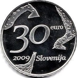 30 Euros de Plata de Eslovenia "Zoran Music" 2009 KM# 88 | coinscatalog.NET