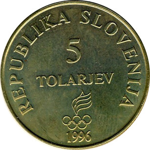 Slovenian 5 Tolarjev "Olympics Centennial" 1996 KM# 33 | coinscatalog.NET